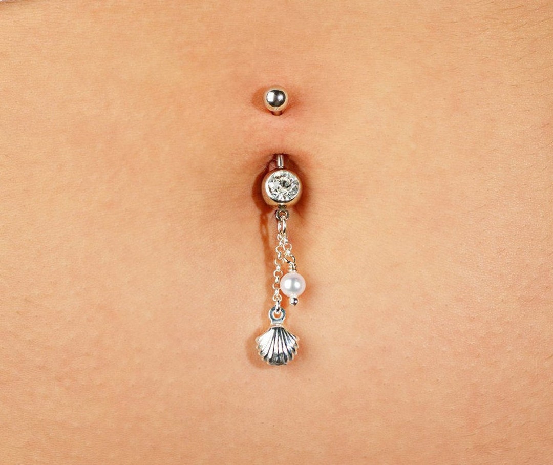 Pearl Belly Ring Shell, Belly Button Rings, Navel Ring, Belly Piercing ...