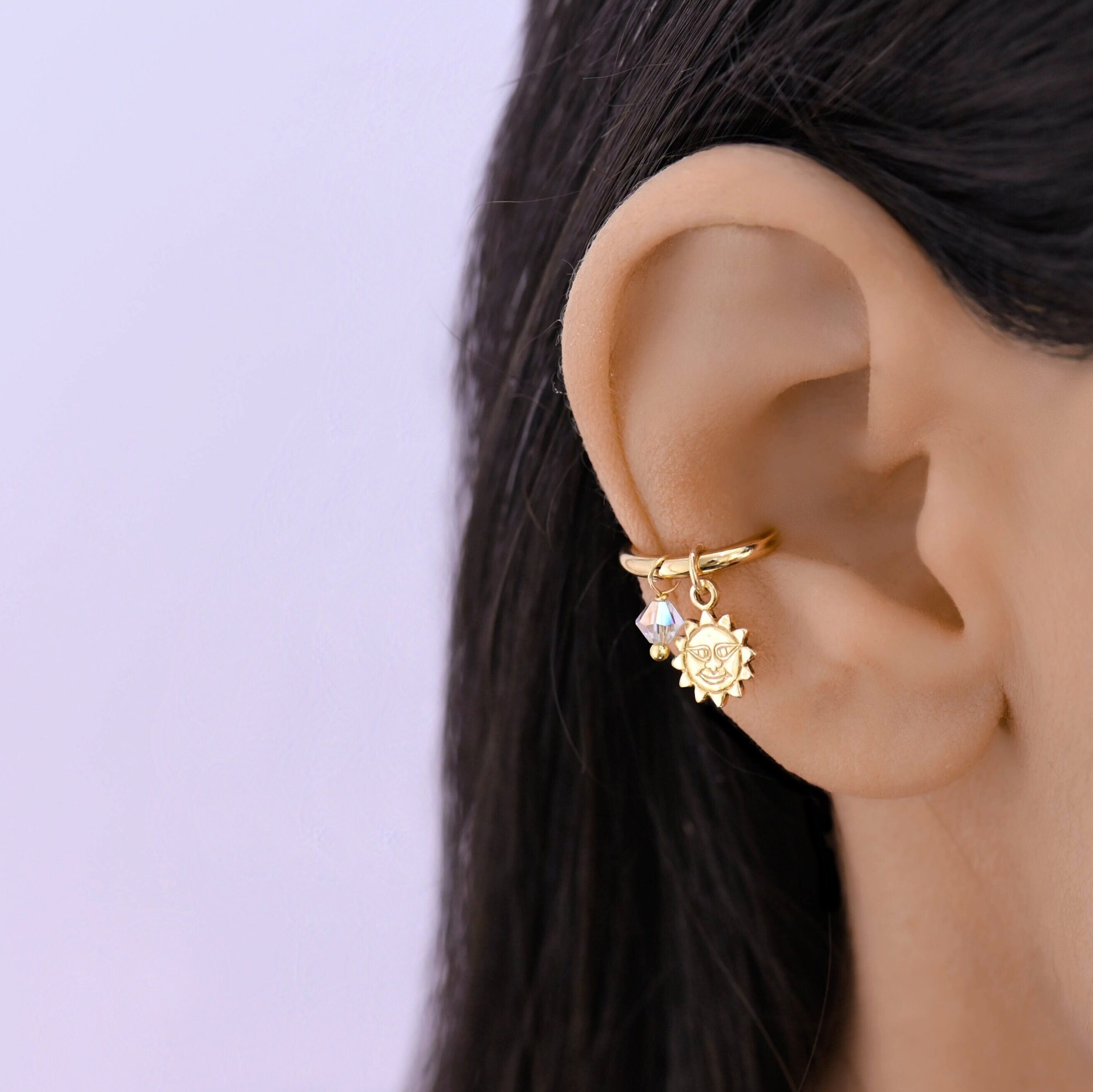 Conch Hoop Moon Charm Conch Piercing Conch Dangle Hoop - Etsy