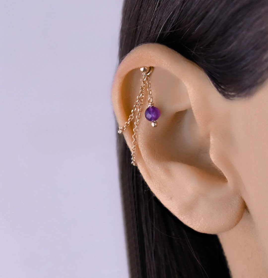 Dangle Helix Amethyst Charm, Helix Piercing Chain, Helix Cuff Chain ...