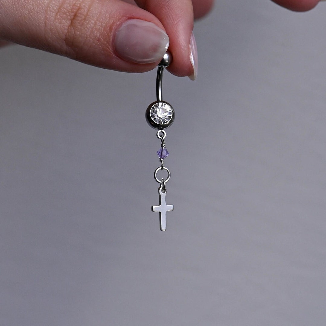 Cross Belly Ring, Dangle Belly Ring, Belly Button Rings, Dainty Belly ...