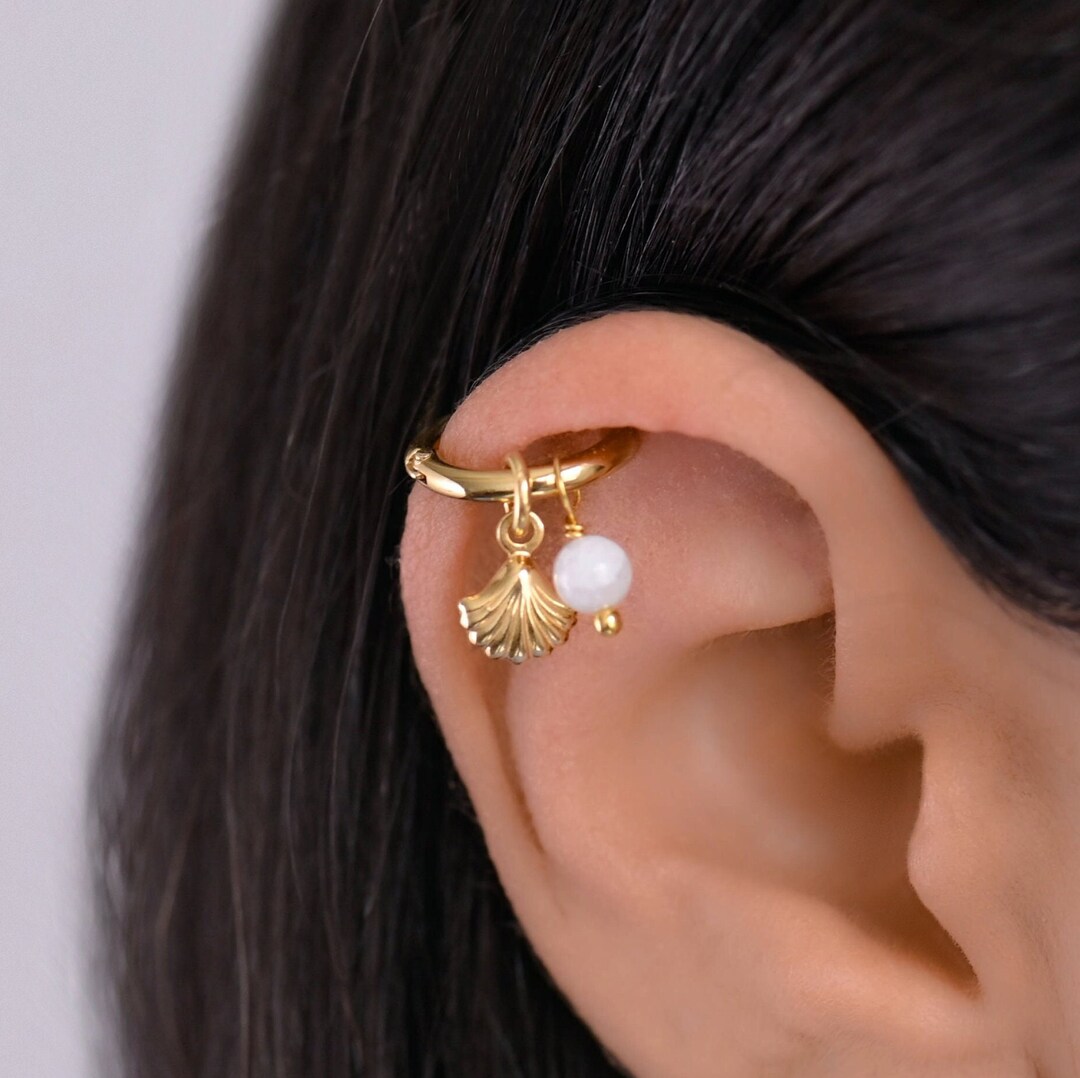 Helix Shell Earring, Helix Earring, Helix Piercing Gold, Helix Hoop ...