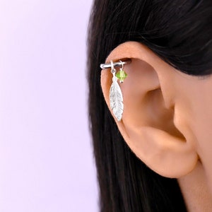 Feather Helix Piercing Hoop, Helix Earring Hoop, Cartilage Hoops ...