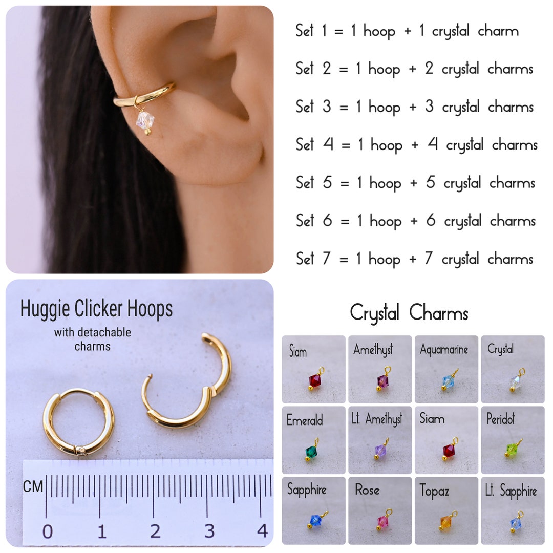 Conch Huggie Hoop Charm Piercing, Conch Piercing, Dangle Cartilage Hoop ...
