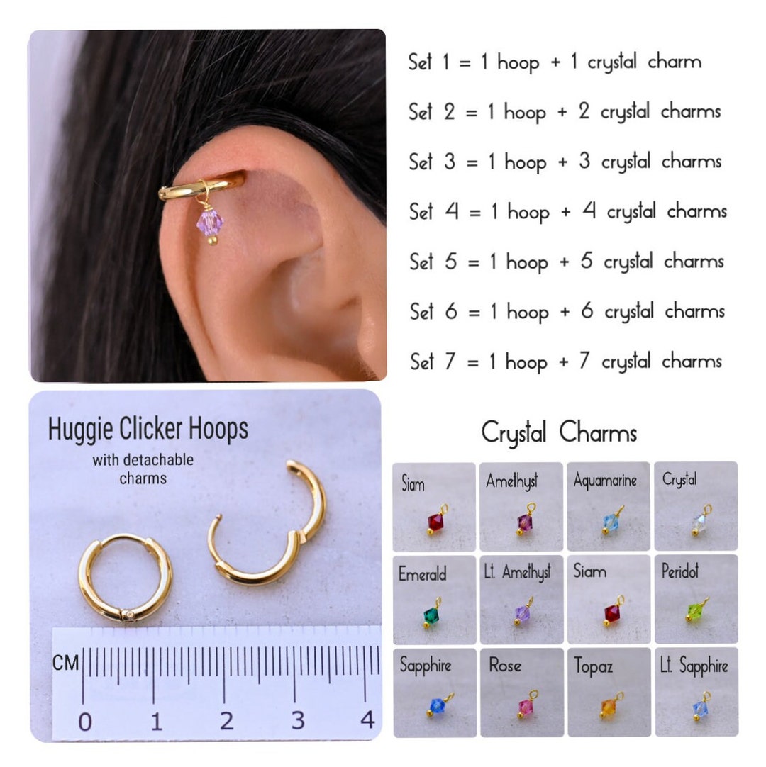 Dainty Dangle Charm Helix Hoop, Helix Hoop Earrings, Helix Hoop ...