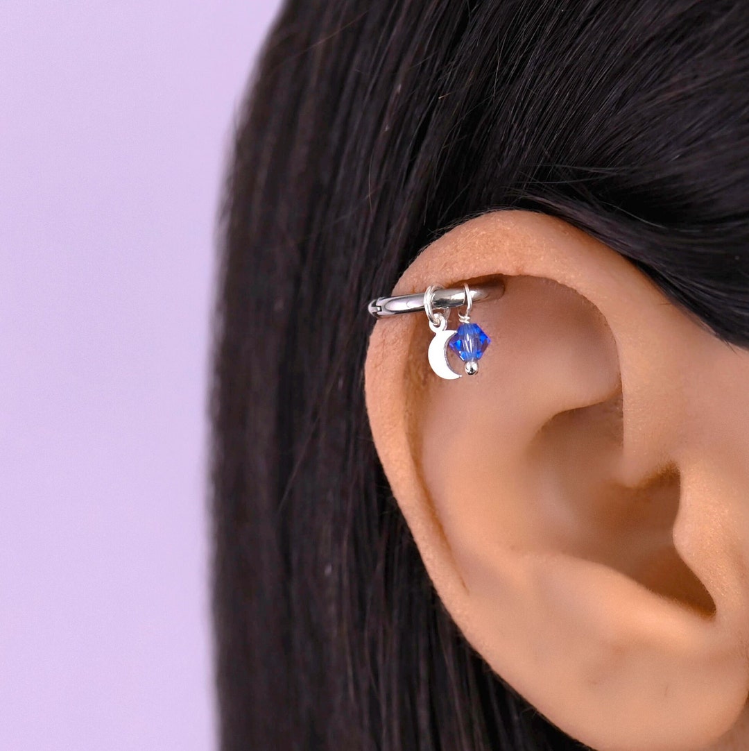 Cute Silver Moon Helix, Helix Hoop Earring, Helix Piercing Hoop ...