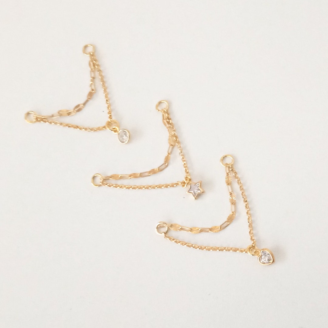 Dangle Gold Earring Chain Charm, Earring Chain, Helix Chain, Cartilage ...