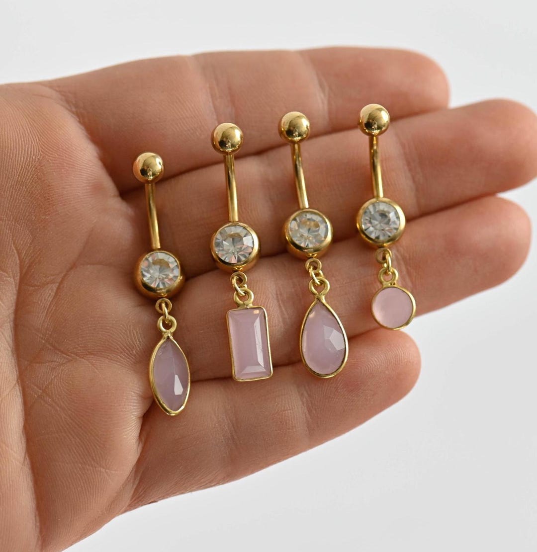 Dangle Gold Pink Belly Button Rings, Belly Button Rings, Belly Button ...