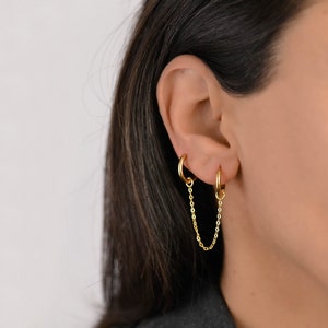 Double Piercing Hoop Earring Set, Earring Chain Charm, Earring Chain ...