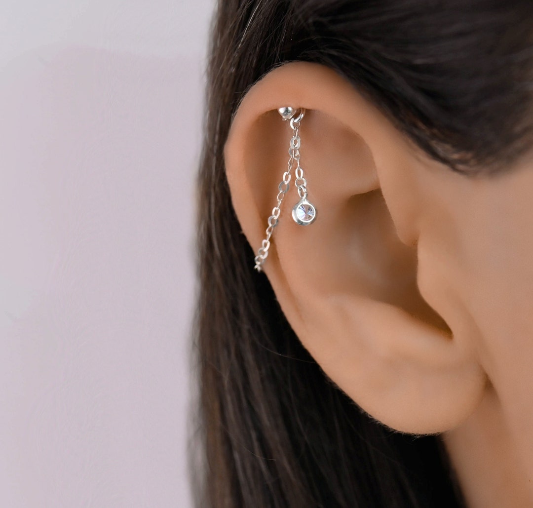 Dainty Helix Chain Silver, Helix Chain, Hidden Helix, Piercing Earring ...