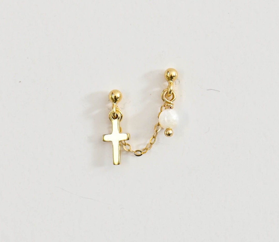 Chain Earrings Double Piercing, Chain Earrings Gold, Double Stud Chain ...