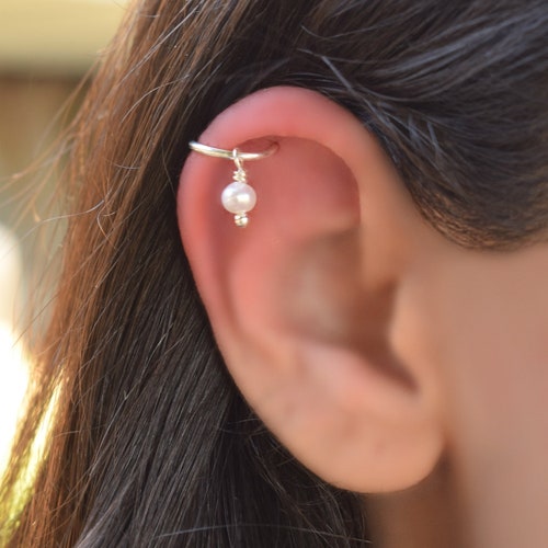 Pearl Helix Earring Pearl Cartilage Piercing Pearl Hoop | Etsy