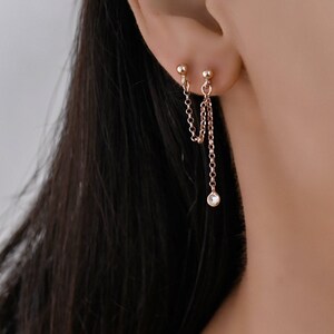 Double Hole Connected Earrings, Double Piercing, Double Piercing Sterling Silver Earring, 2 ...