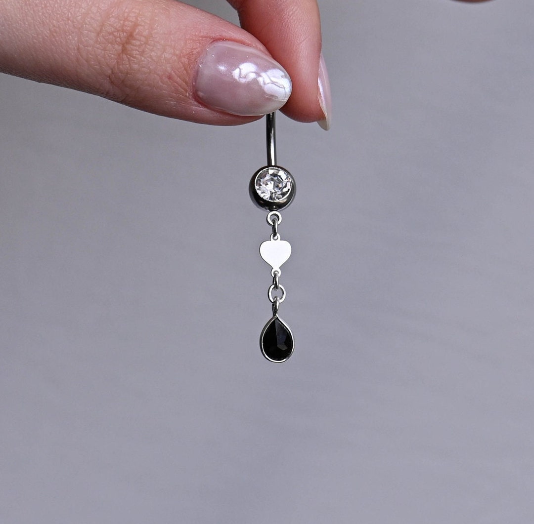 Dangle Black Onyx Stone Belly Ring, Belly Button Rings, Dainty Belly ...