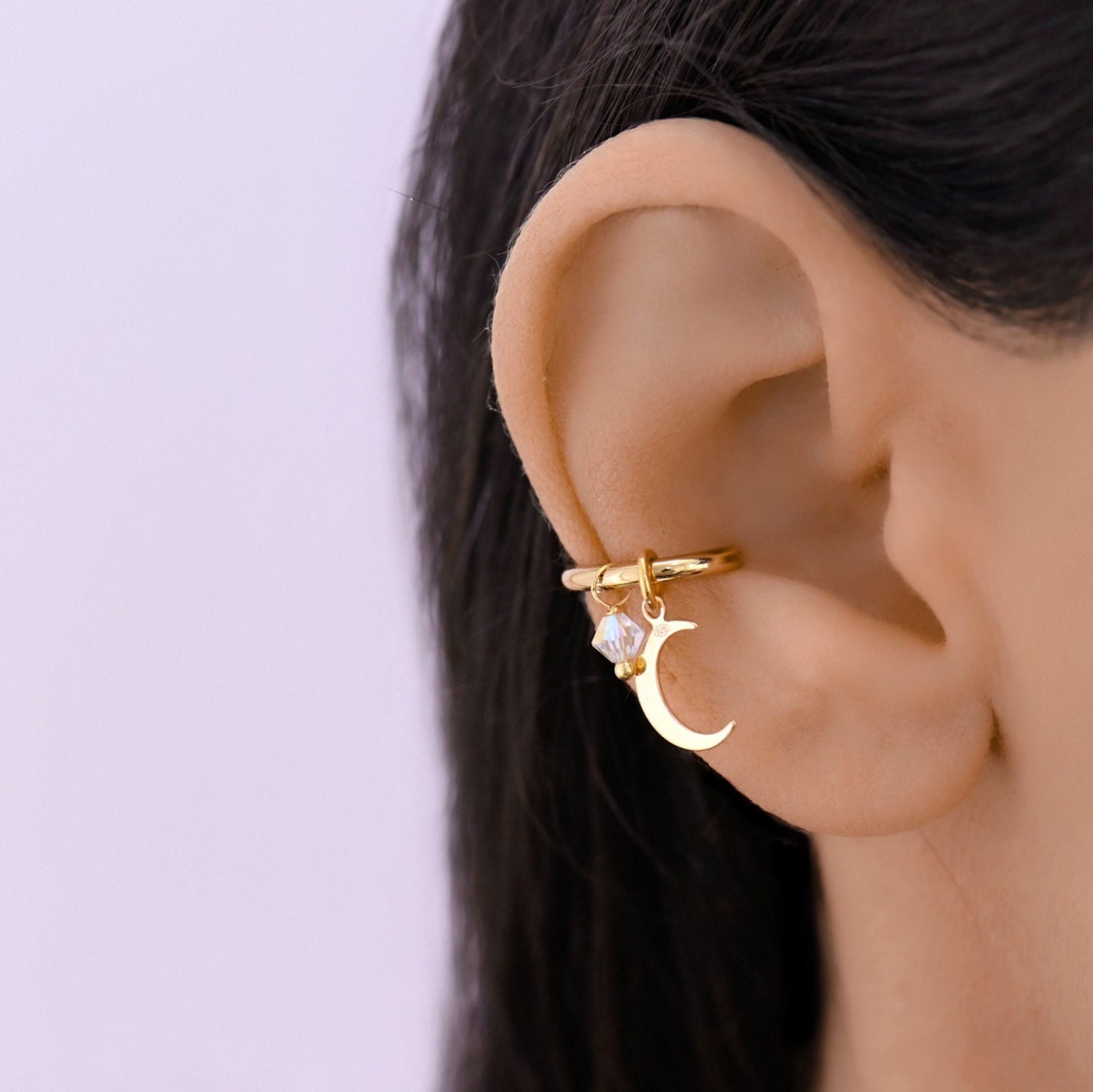 Conch Hoop Moon Charm Conch Piercing Conch Dangle Hoop - Etsy