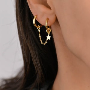 Double Star Charm Piercing Chains Earrings, Earring Chain Add On ...