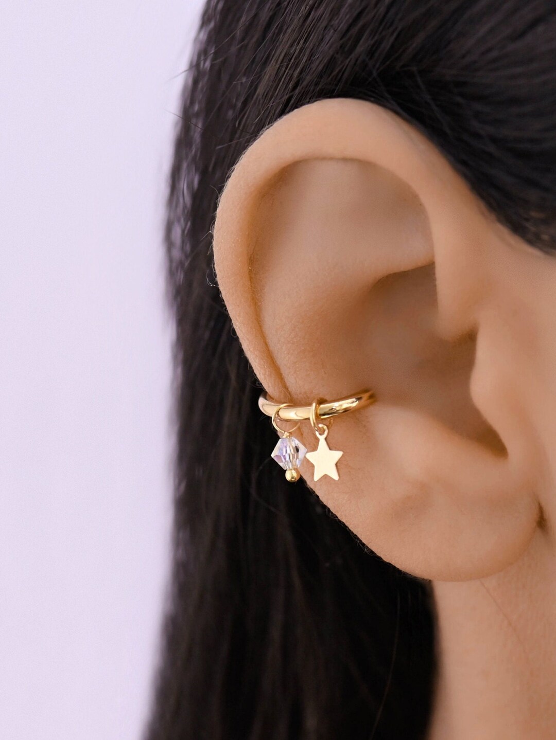 Gold Star Conch Hoop Earring, Gold Star Helix Hoop Earring, Cartilage ...