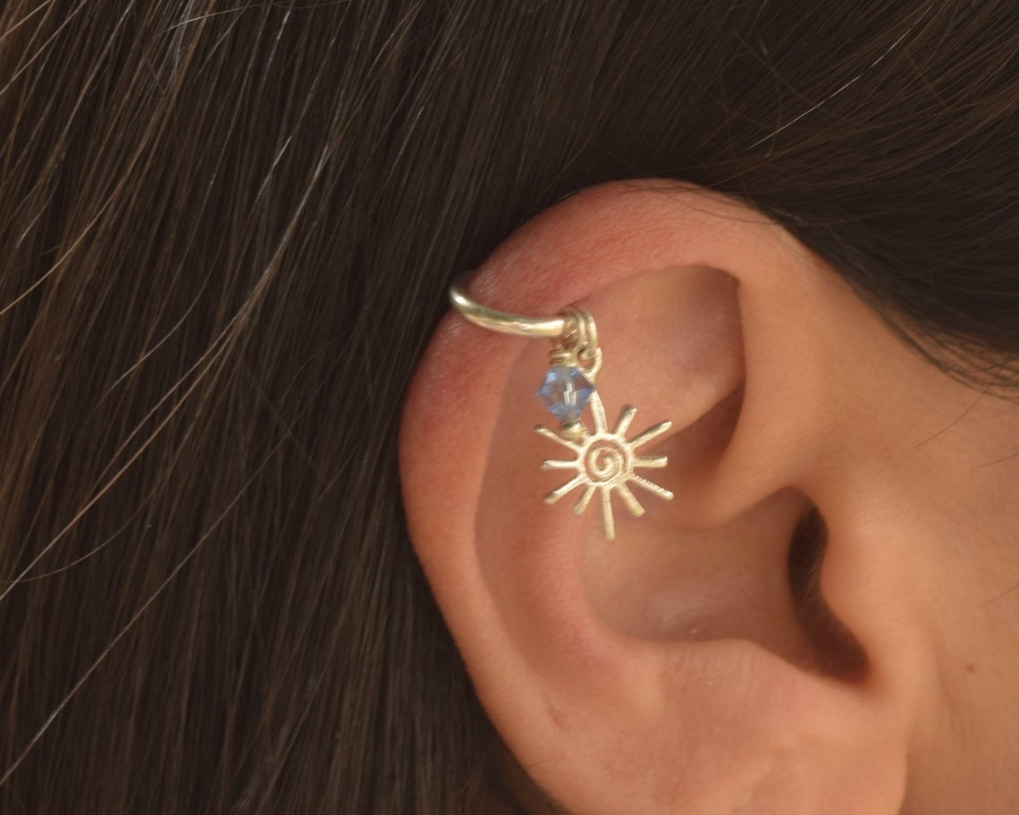 Helix Sun Hoop Earring Silver Helix Earring Helix Piercing - Etsy
