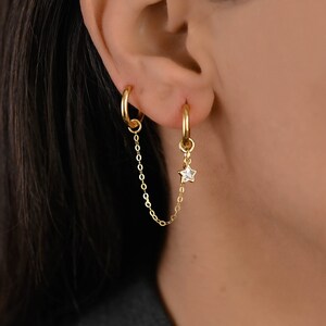Double Hoop Chain Earring Set, Double Piercing Earring, Gold Chain ...