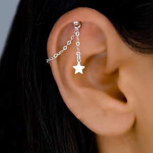 Upper Helix Moon Chain, Helix Piercing, Helix Piercing Chain, Earring ...