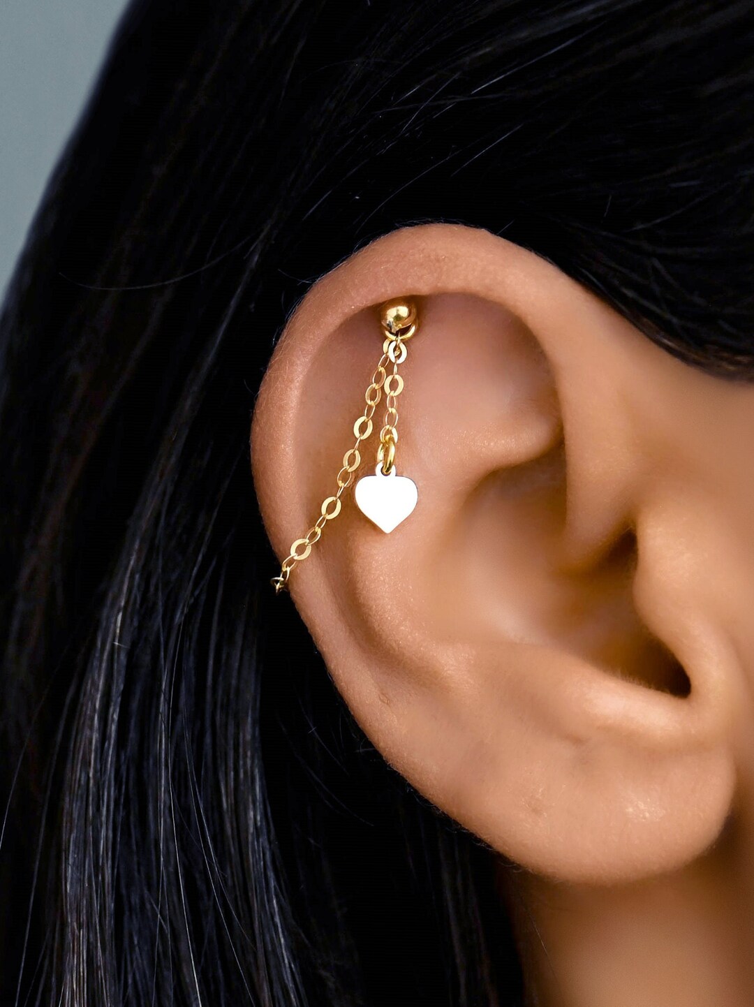 Helix Chain Dangle Heart, Helix, Hidden Helix, Cartilage Chain, Gold ...