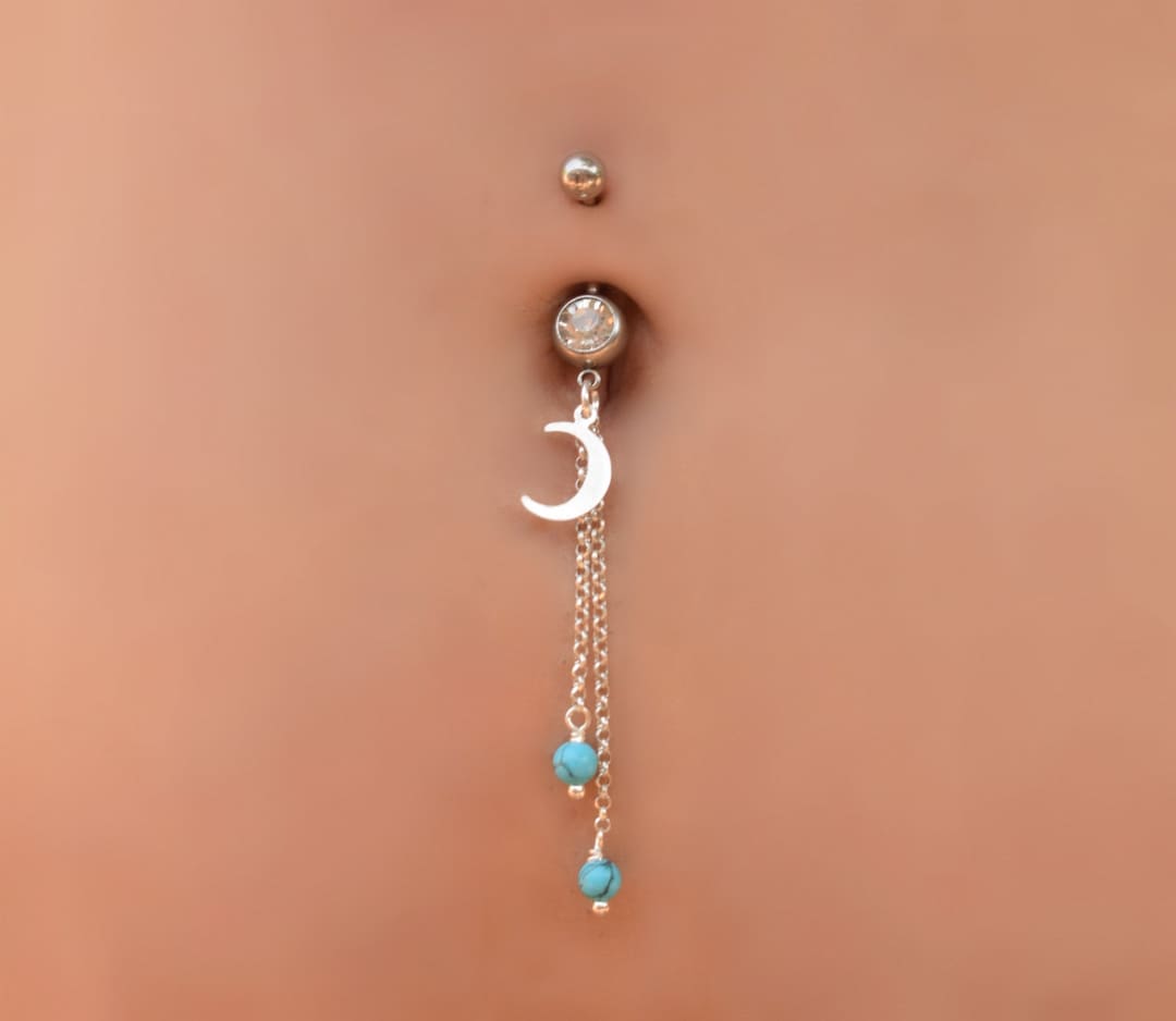 Navel Ring Moon, Belly Piercing, Belly Button Rings Dangle, Belly ...