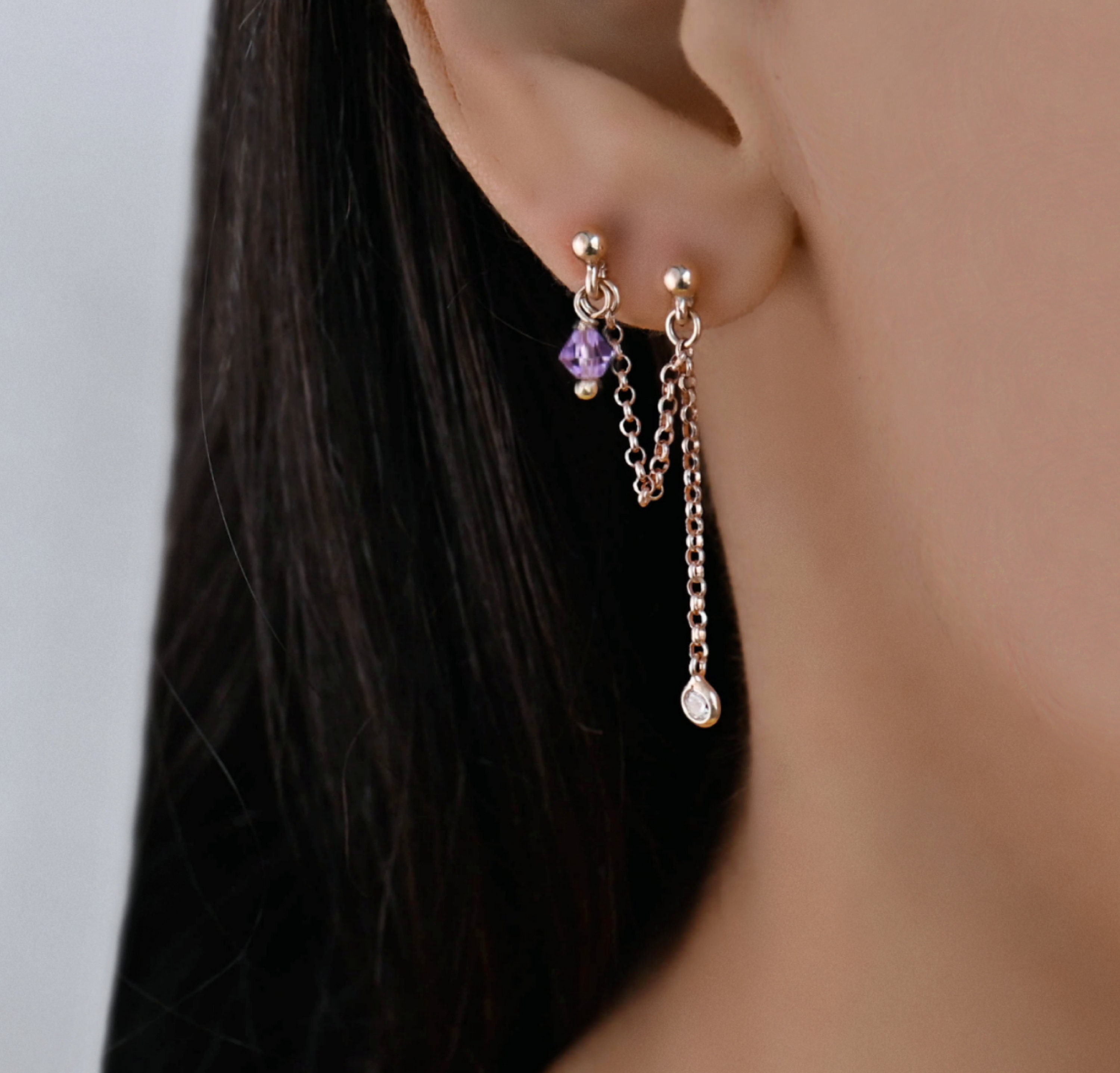 Double Piercing Chain, Double Piercing Stud, Double Piercing CZ, Double ...