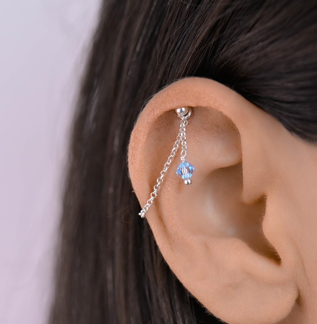 Silver Helix Chain Crystal, Helix Earring Chain, Helix Piercing Chain ...