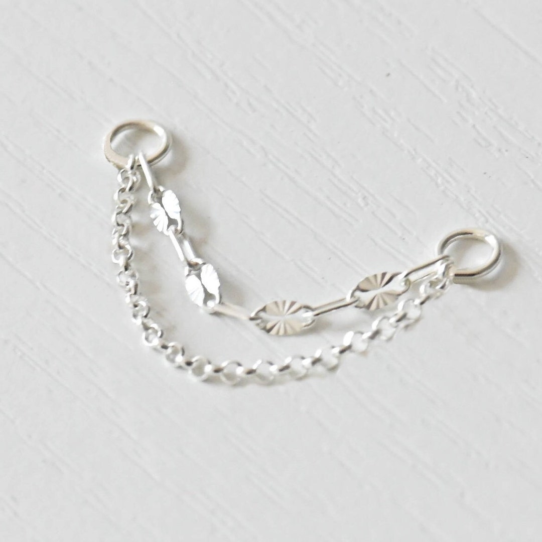 Double Piercing Chain Charm, Sterling Silver Piercing Chain, Piercing ...