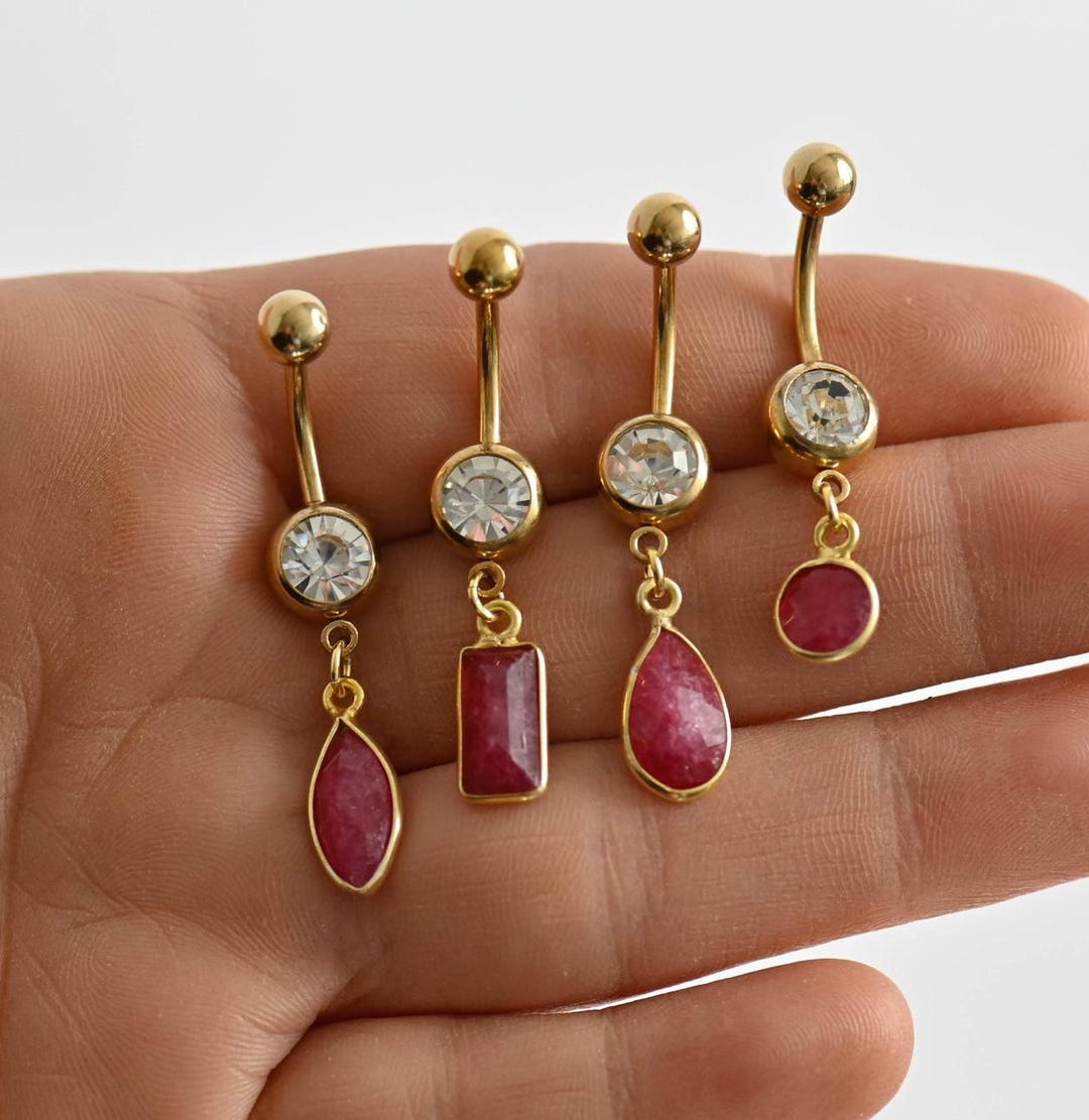 Dangle Gold Pink Belly Button Rings, Belly Button Rings, Belly Button ...