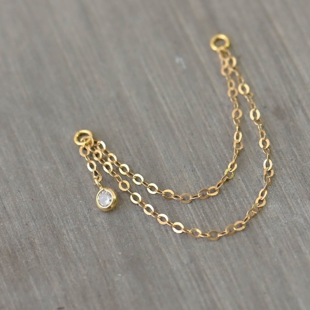 Double Piercing Chain Charm, Gold Piercing Chain, Piercing Chain, Conch ...