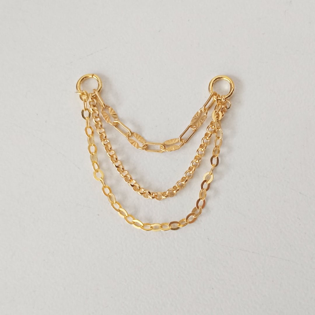 Dangle Gold Earring Triple Chain Charm, Earring Chain, Helix Chain ...