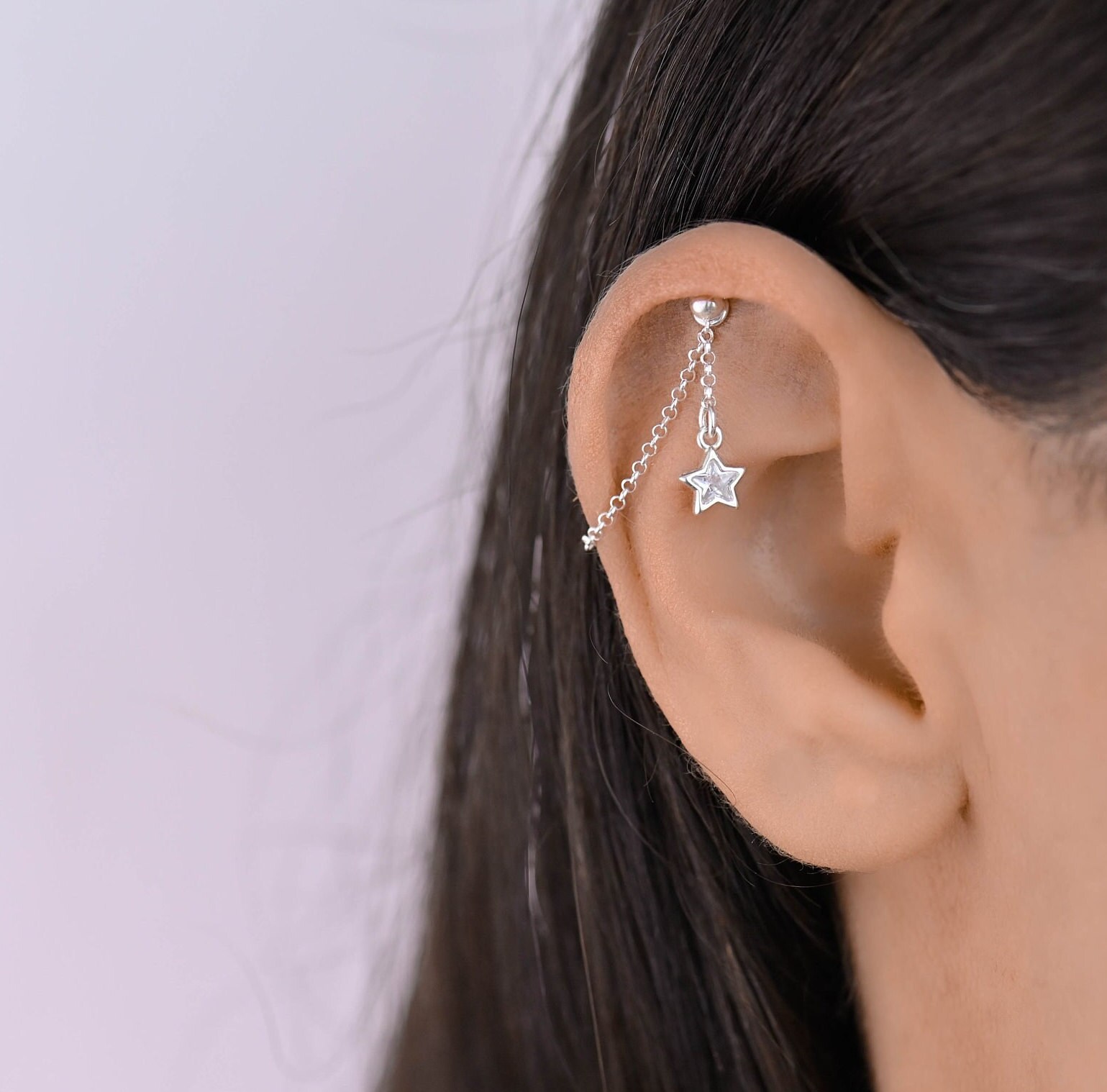 Hidden Rose Gold Helix, Helix Piercing, Helix Star Piercing Chain ...