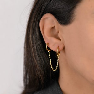 Double Lobe Piercing, Piercing Set With Chain, Emerald Chain Earrings ...