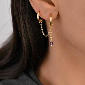 Double Piercing Hoop Earring Set, Earring Chain Charm, Earring Chain ...