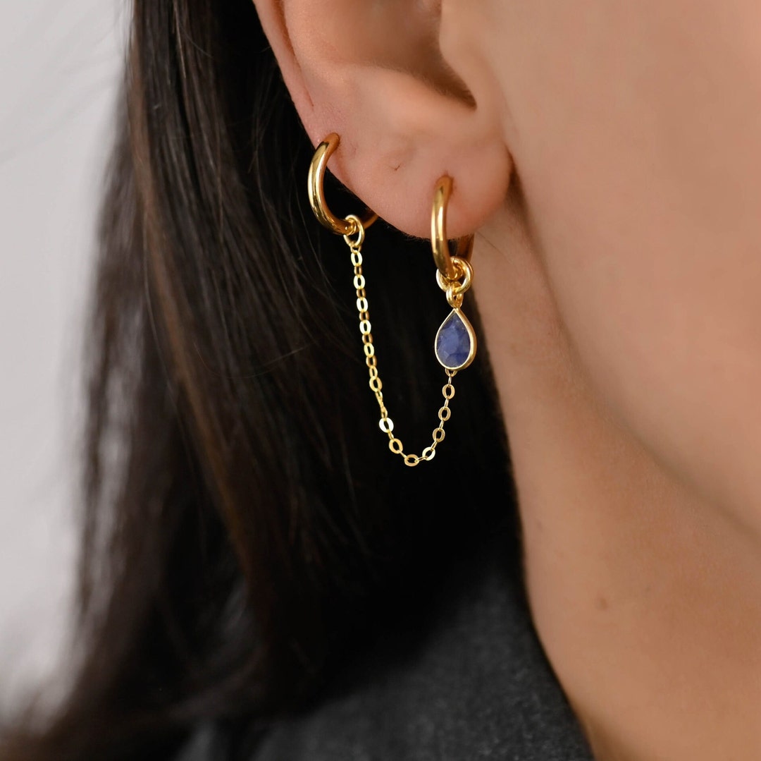 Double Hoop Piercing Chain Earring Set, Piercing Set, Chain Earrings ...