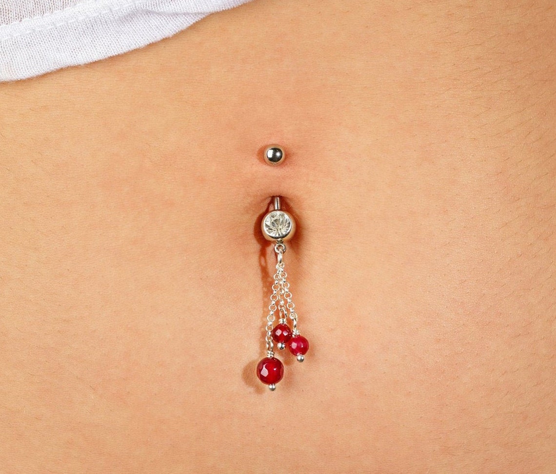 Ruby Belly Ring Dangle, Belly Button Rings, Dangle Belly Rings Chain ...