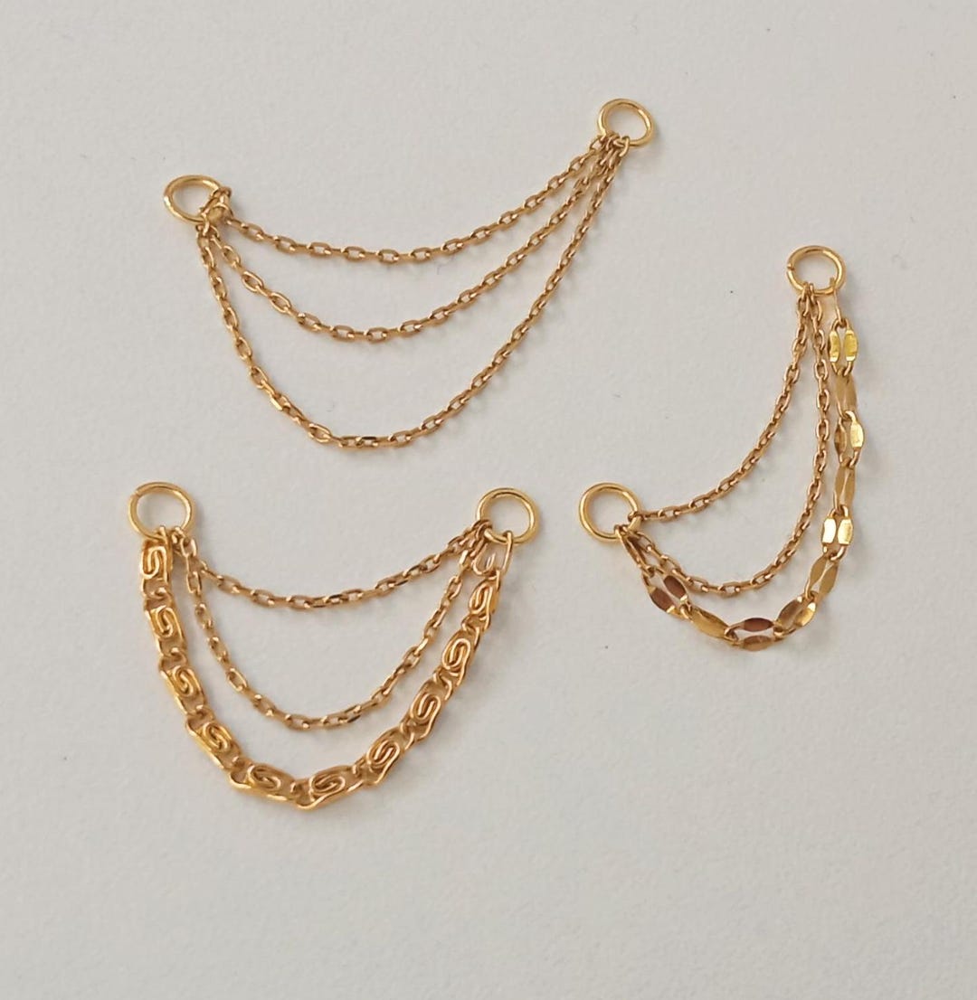Triple Conch Earring Chain Piercing, Gold Earring Chain, Helix Piercing ...