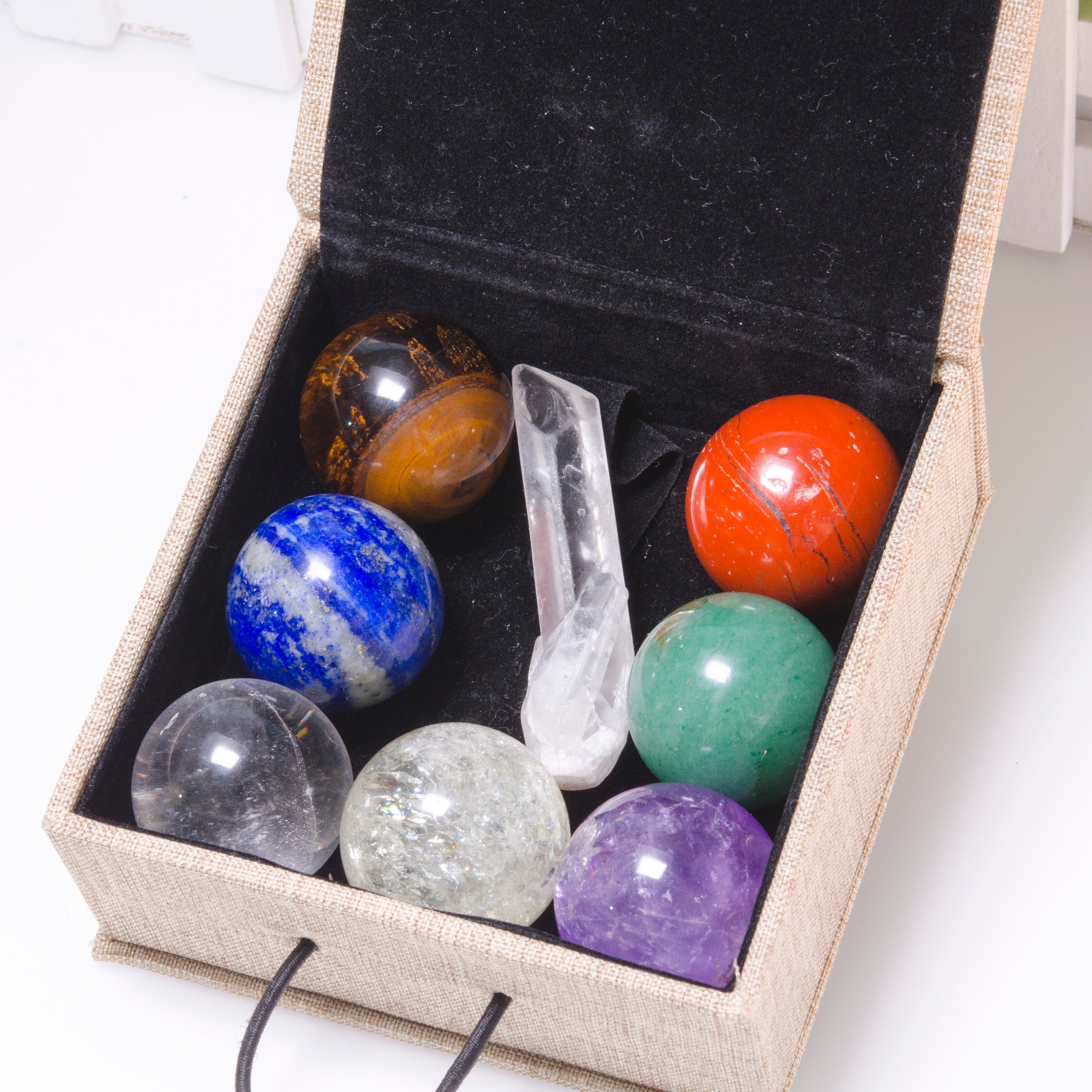 7pcs 30mm Stone Sphere Chakra Set Natural Gemstone/Red | Etsy