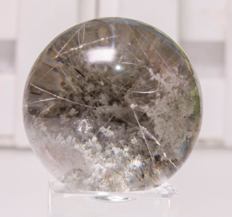 33 Mm Silver Rutilated Quartz Sphere Clear Crystal Ball White - Etsy