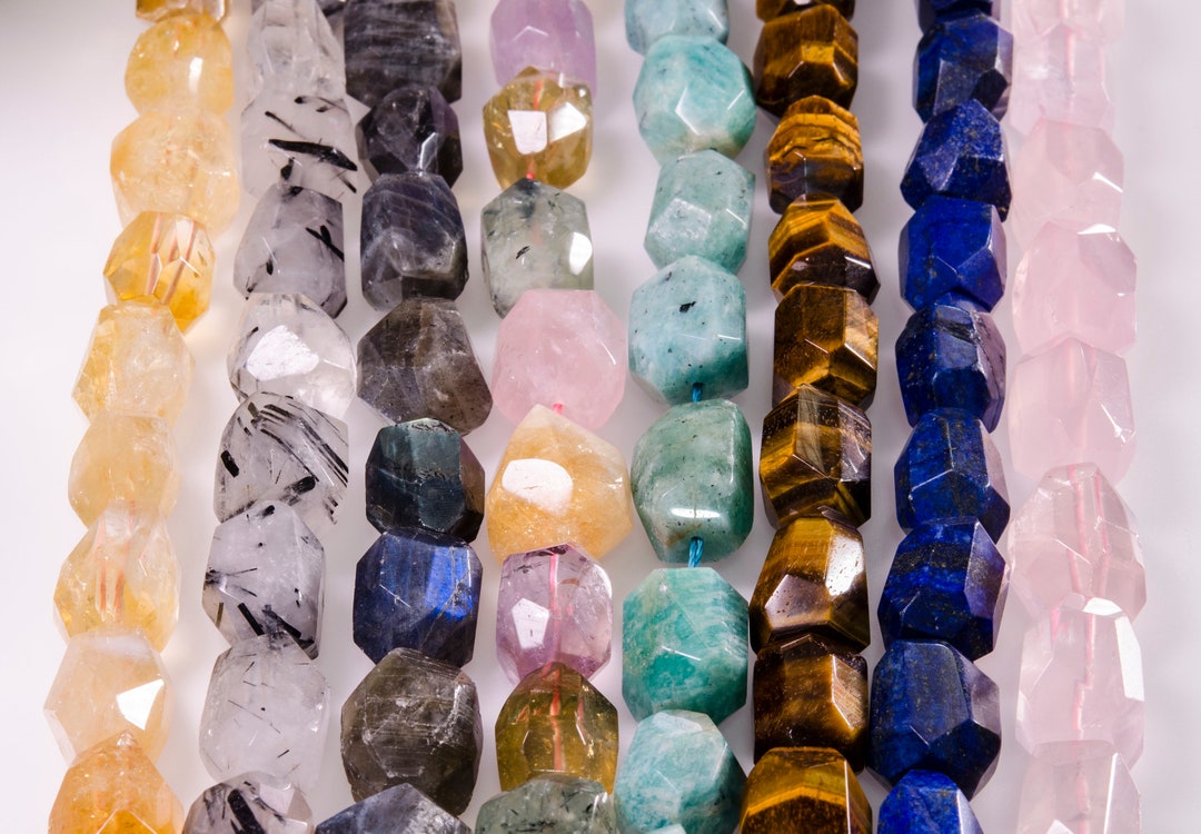 Wholesale Natural Gemstone Cuboid Faceted Nugget Beads Barrel Beads ...