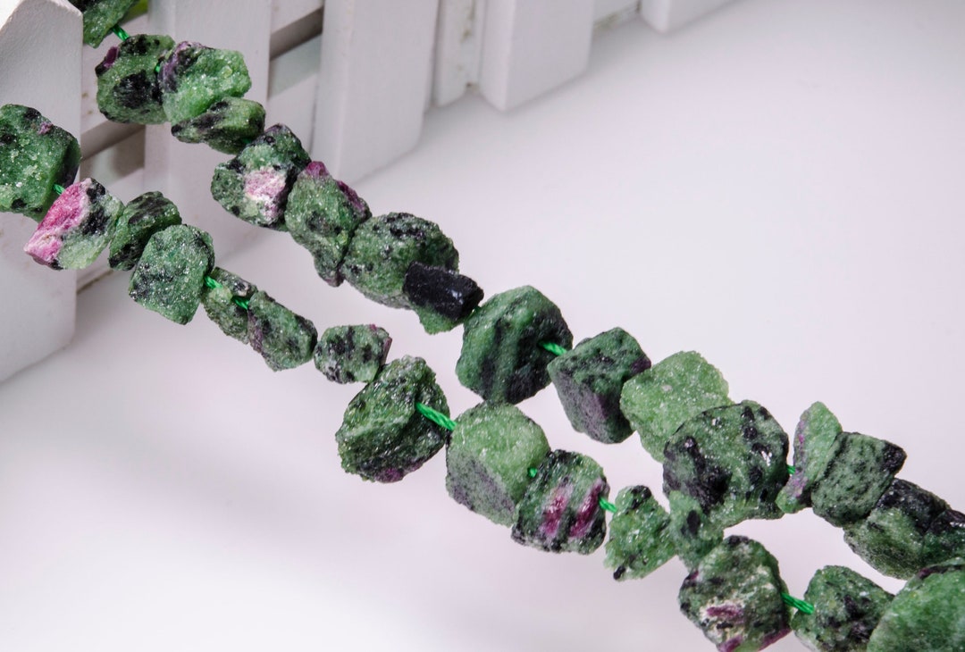 Full Strand Ruby in Zoisite Raw Rough Natural Stone Center Drilled ...