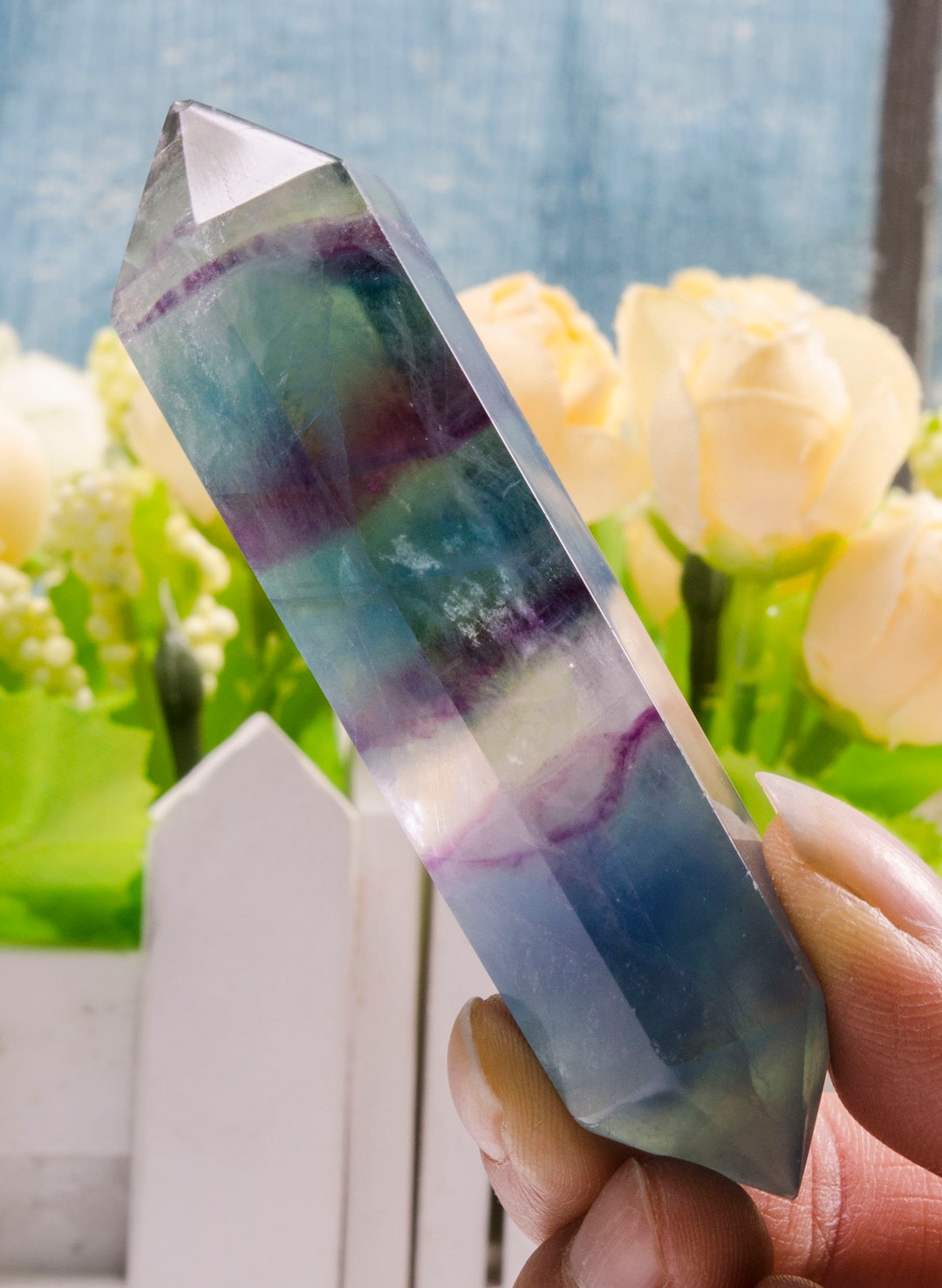 Natural Colorful Fluorite Tower Rare Blue Fluorite Point Double ...