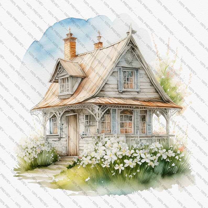 Watercolor Houses Printable Graphics - Etsy
