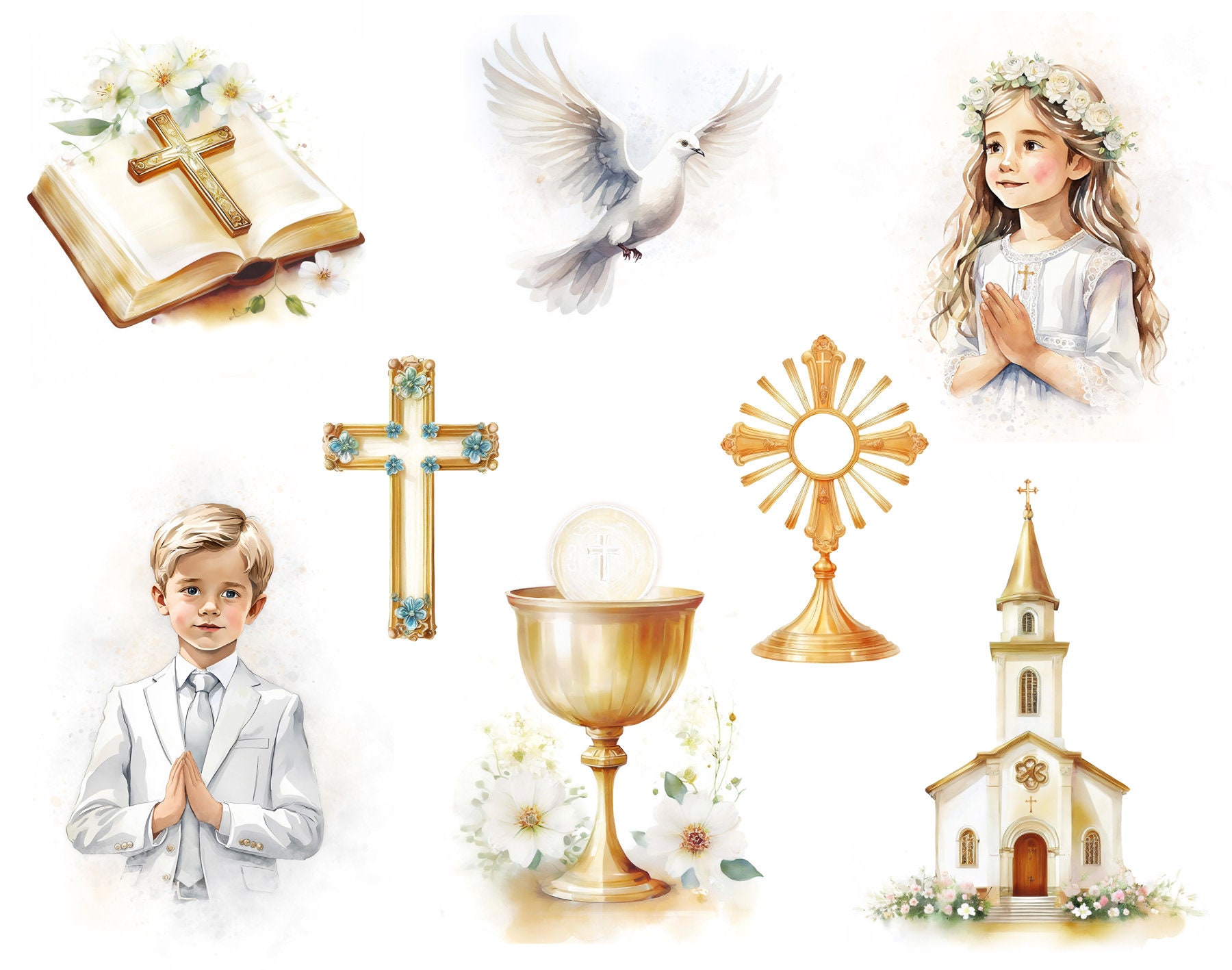 Watercolor First Communion Printable Graphics - Etsy