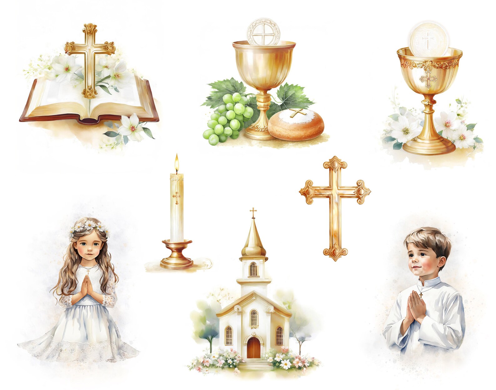 Watercolor First Communion Printable Graphics - Etsy
