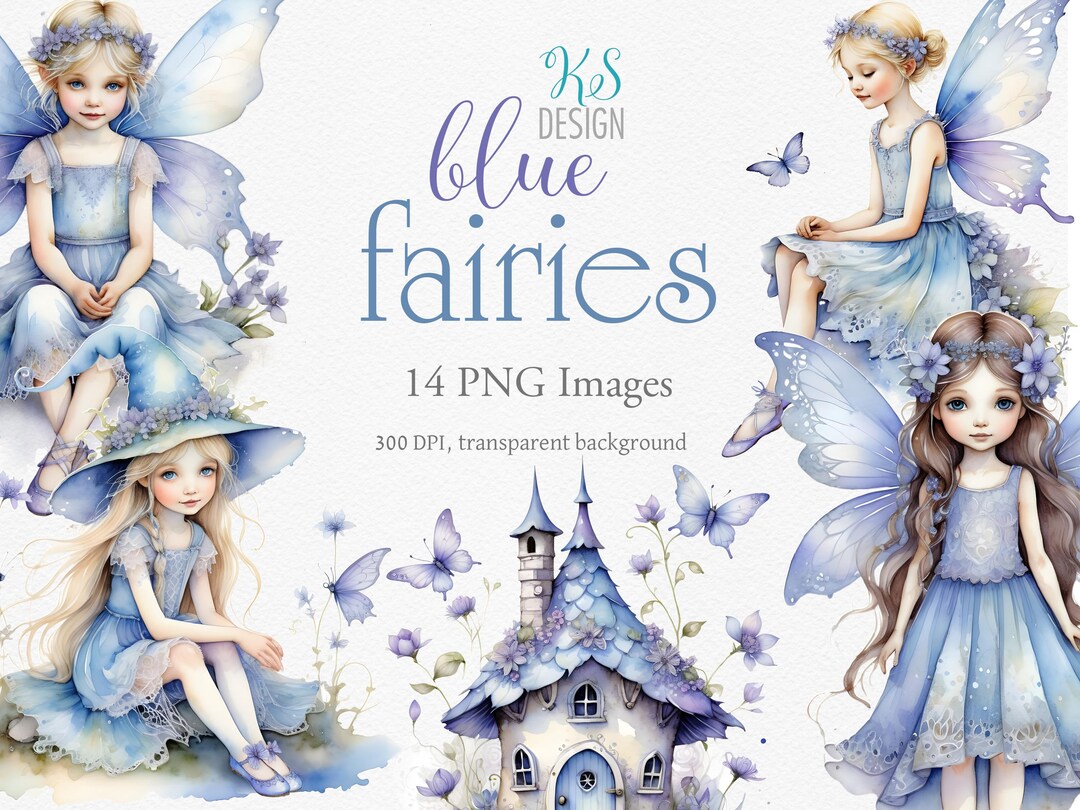 Watercolor Blue Fairies Printable Graphics - Etsy