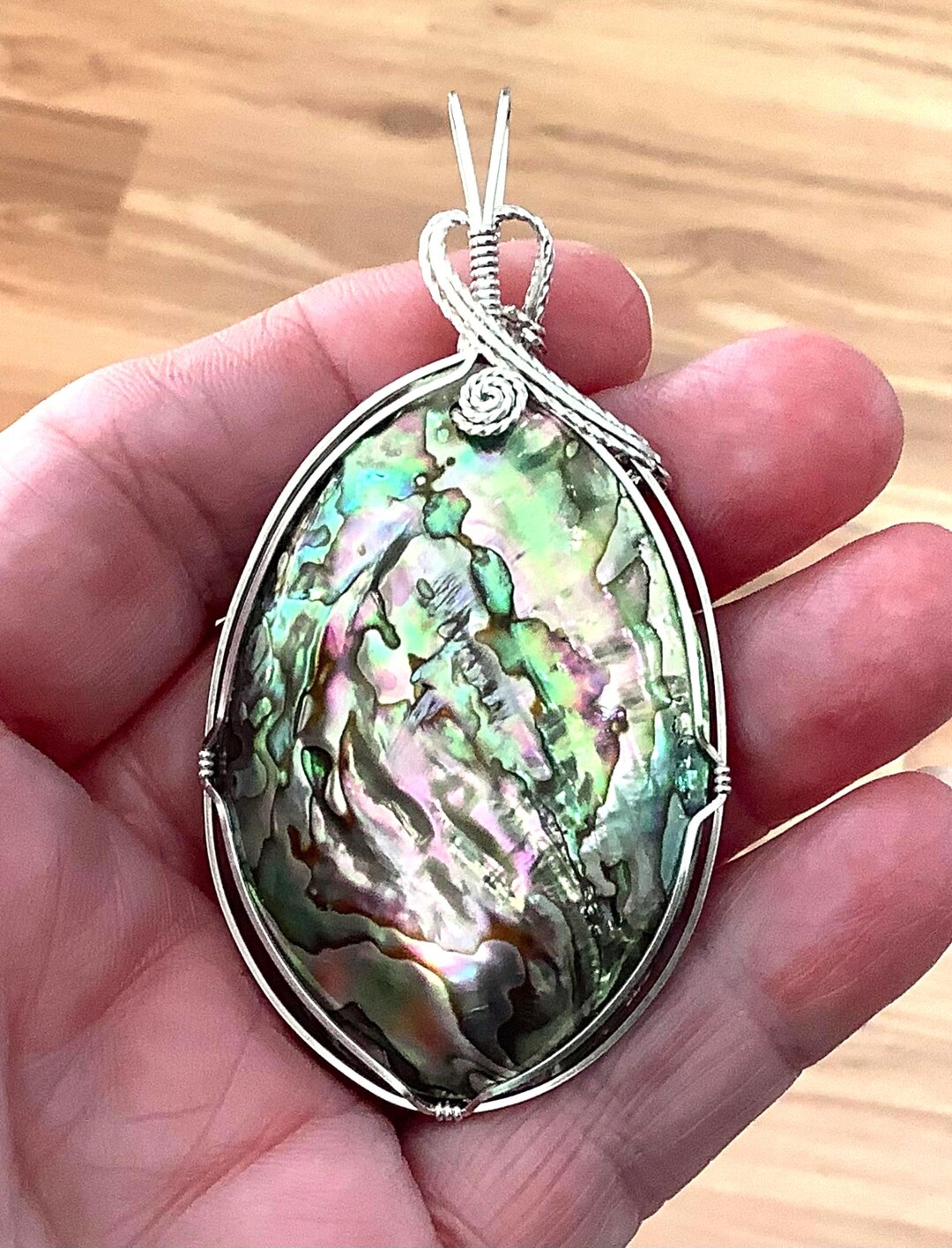 Large Double-sided Iridescent Abalone Pendant Set in Sterling Silver ...