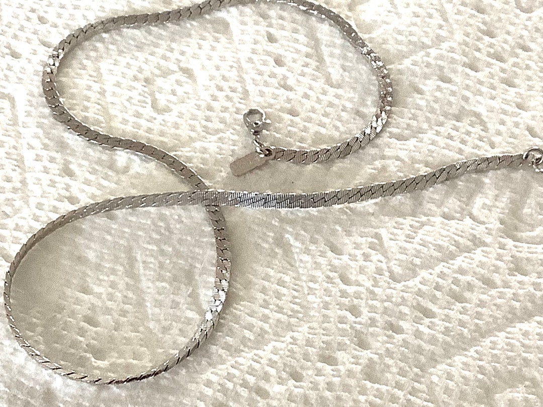 1950-60s Vintage Monet Silver-tone Herringbone Necklace, Pristine Mint ...