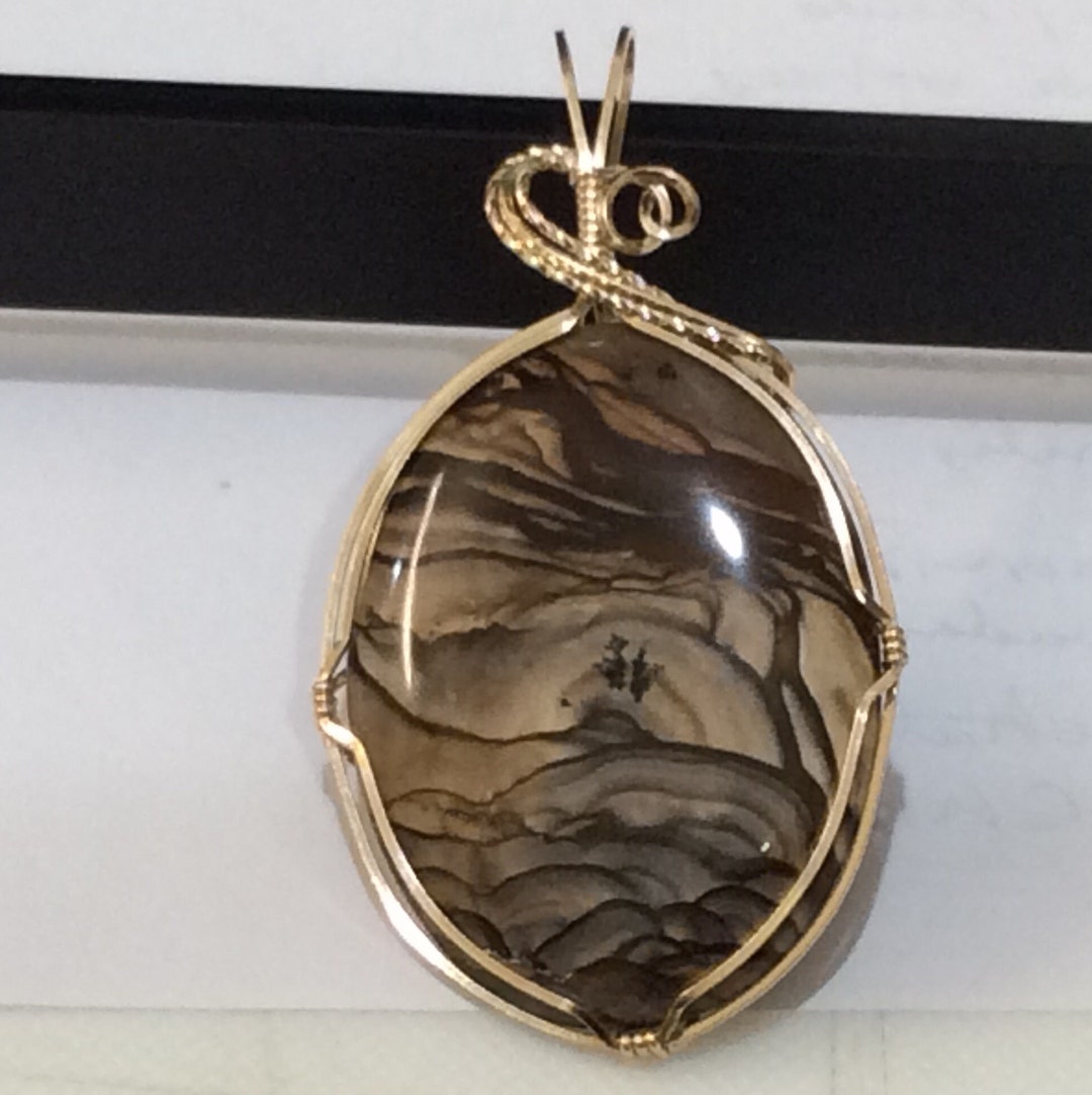 RARE Blue Biggs Picture Jasper Pendant #280, Old Stock, Set in Gold ...