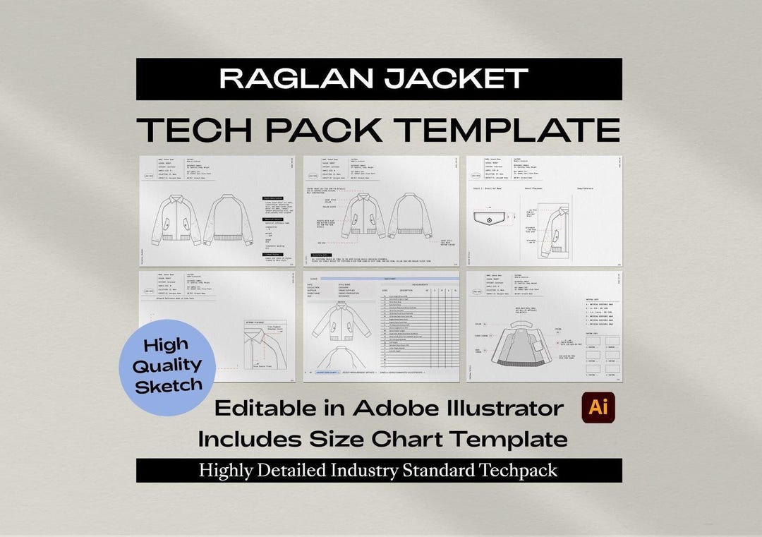 Raglan Jacket Tech Pack: Editable Fashion Design Template (adobe ...